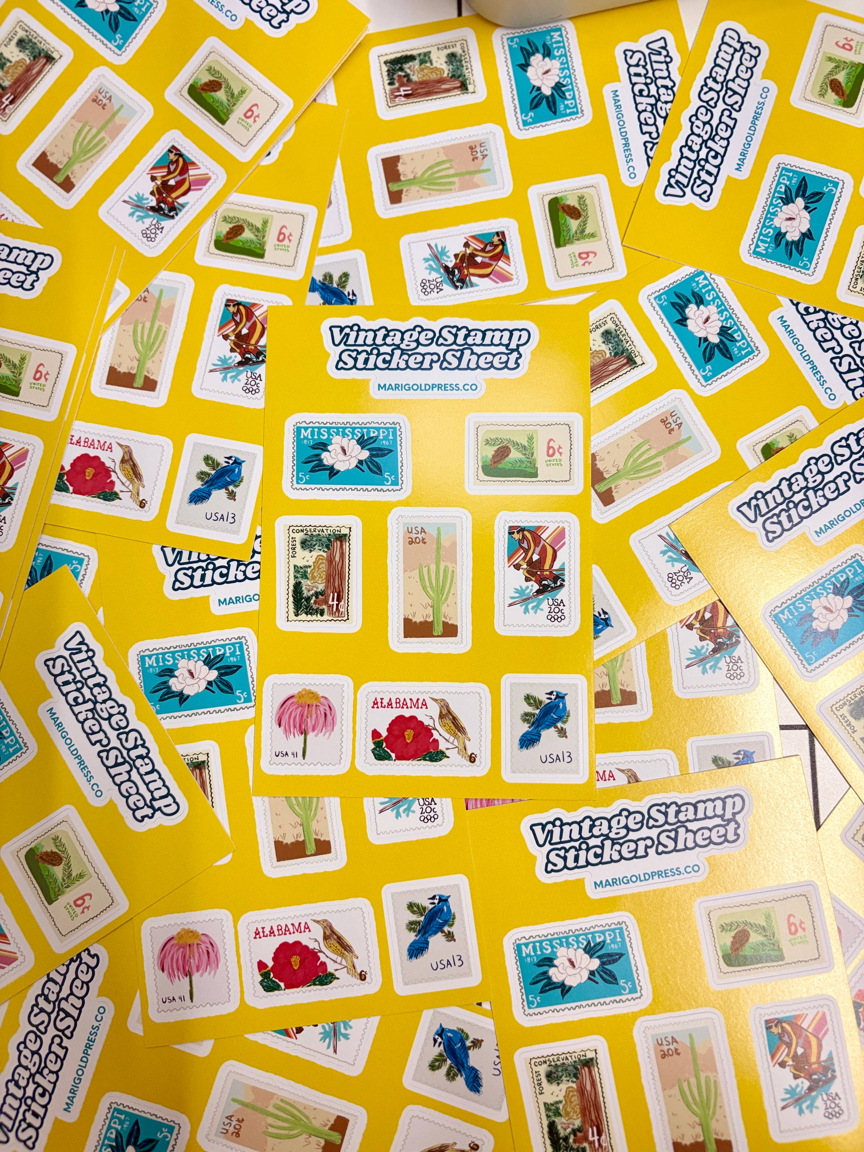 Vinyl Vintage Postage Stamp Sticker Sheet 6 X 4 Magpie Tiger